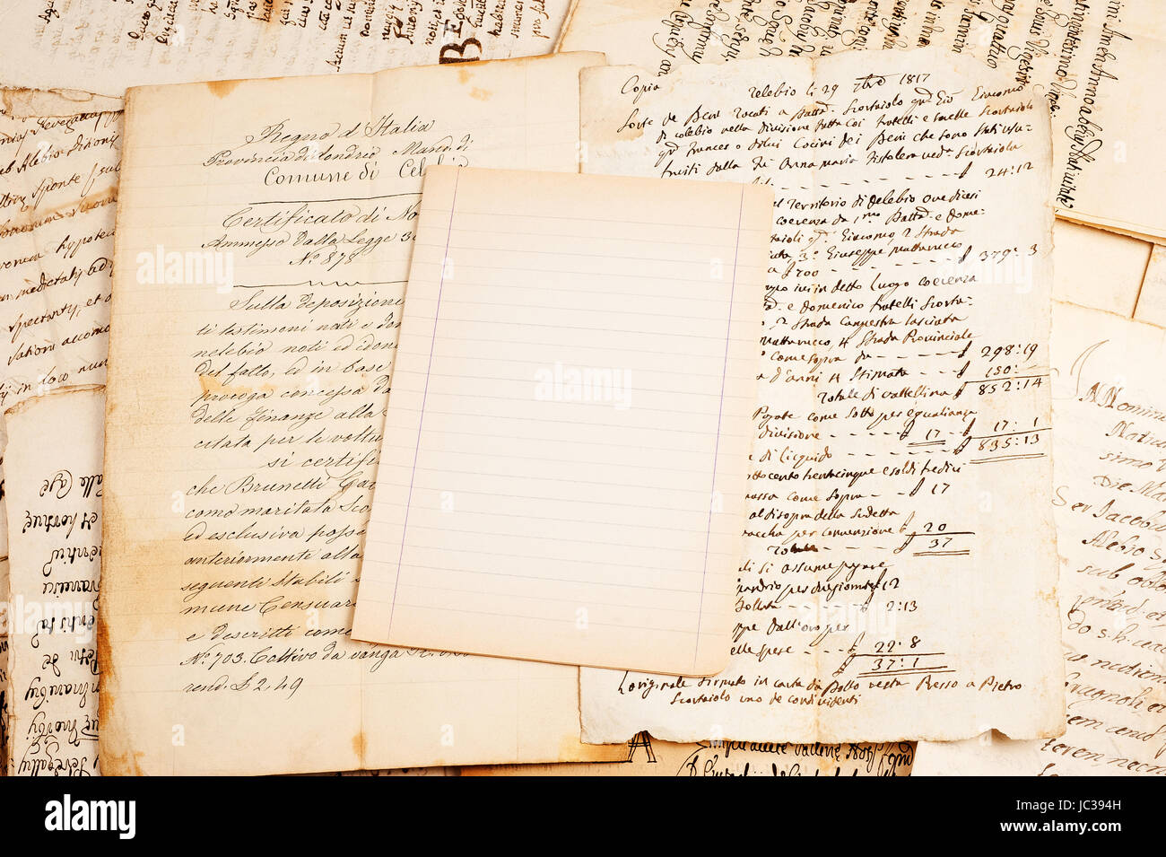 White sheet of old manuscripts Stock Photo - Alamy