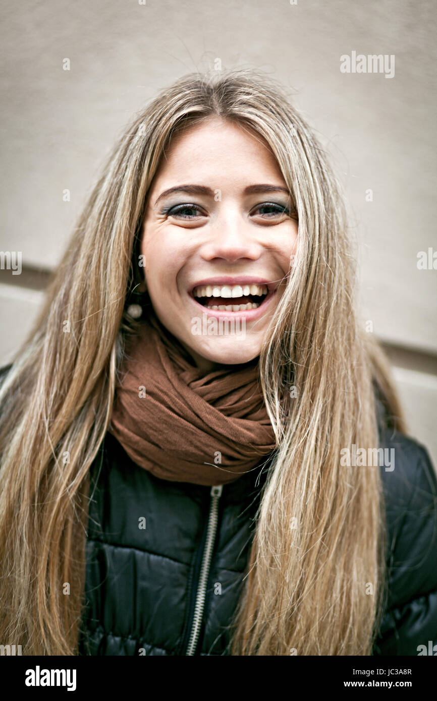 Closeup portrait of a cheerful young woman Stock Photo - Alamy
