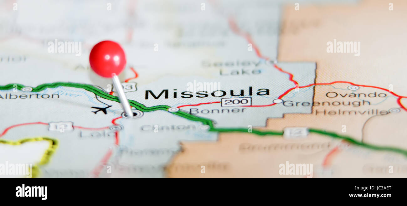 missoula city pin on the map Stock Photo - Alamy