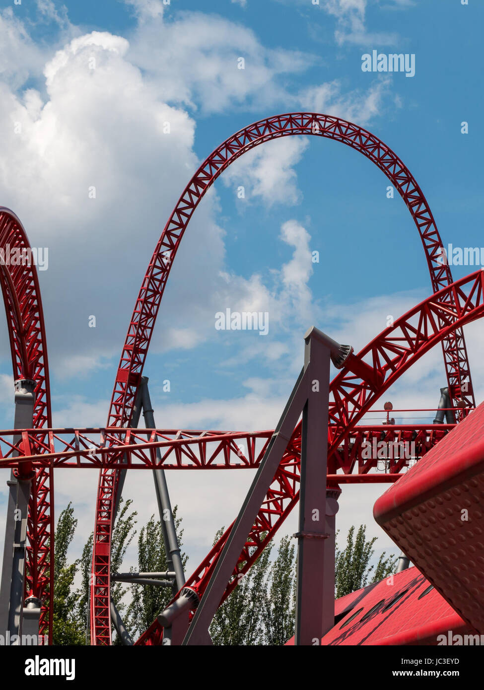 Red Roller-coaster Track inside Public Amusement Park Stock Photo - Alamy