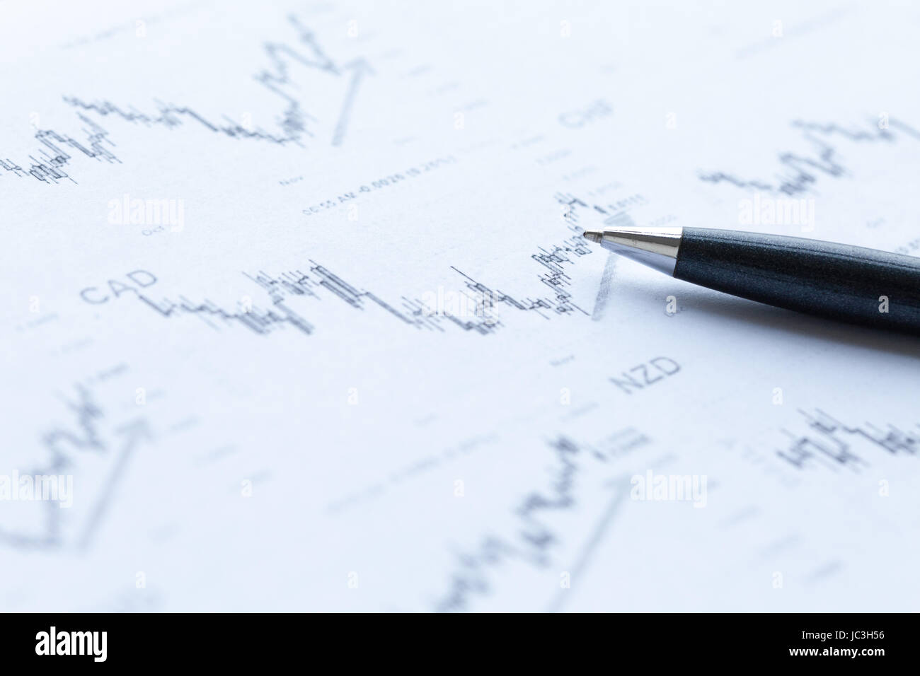 Financial graphs analysis and pen. Studio shot Stock Photo - Alamy