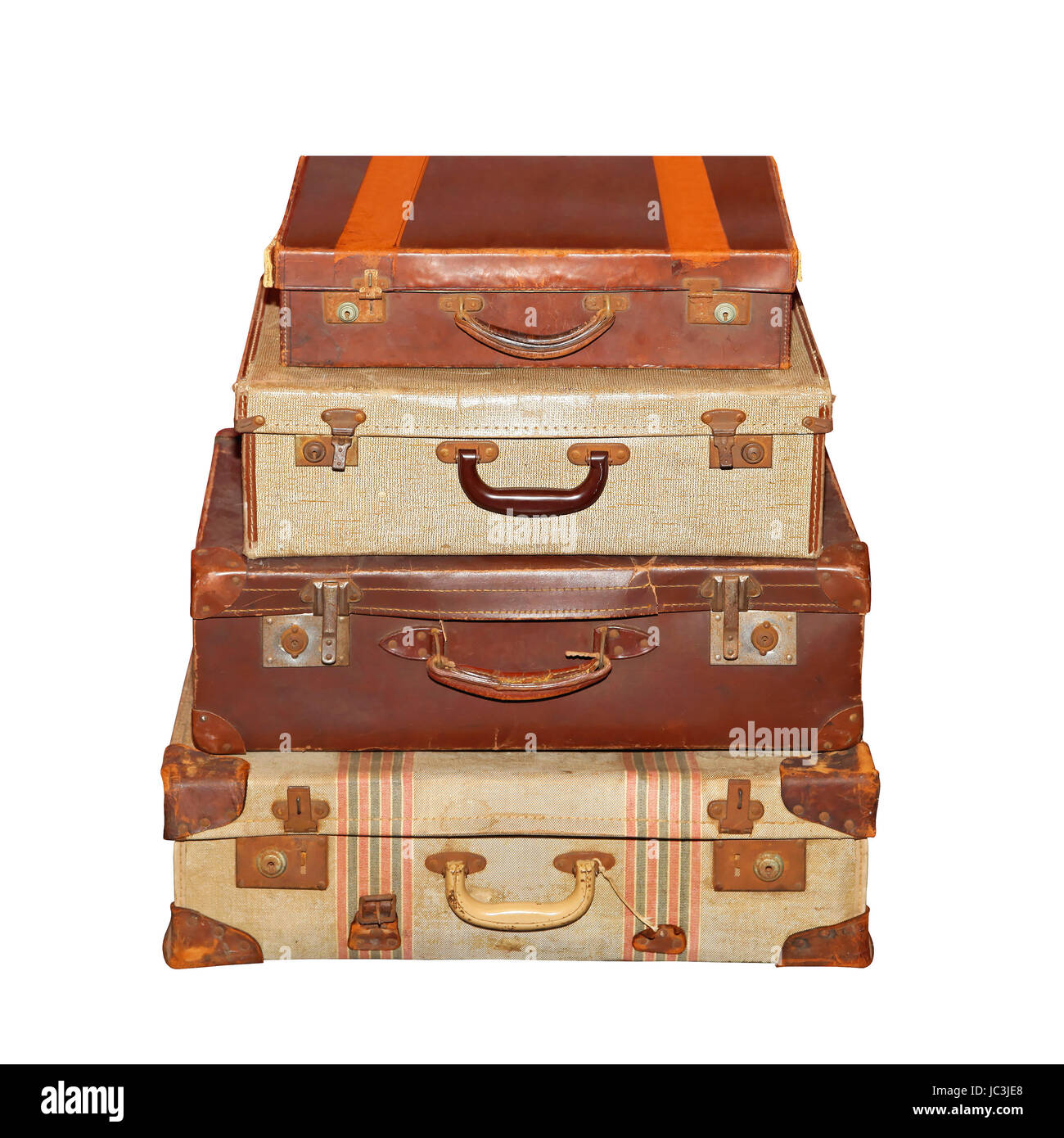 Stack of vintage luggage suitcase isolated included clipping path Stock ...