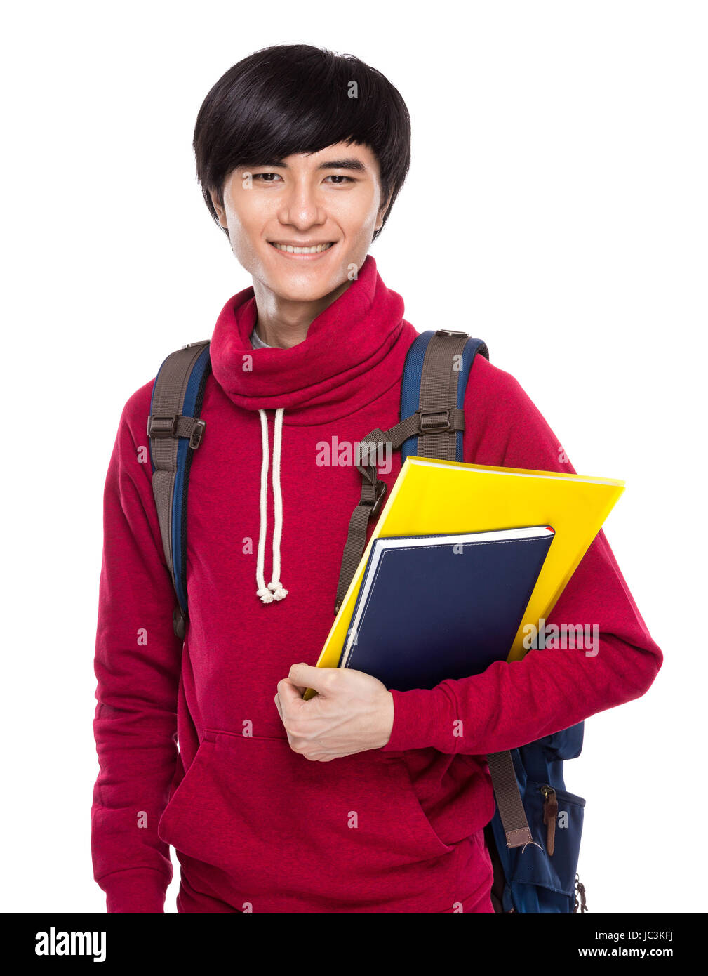 Student with school bag and handbook Stock Photo - Alamy