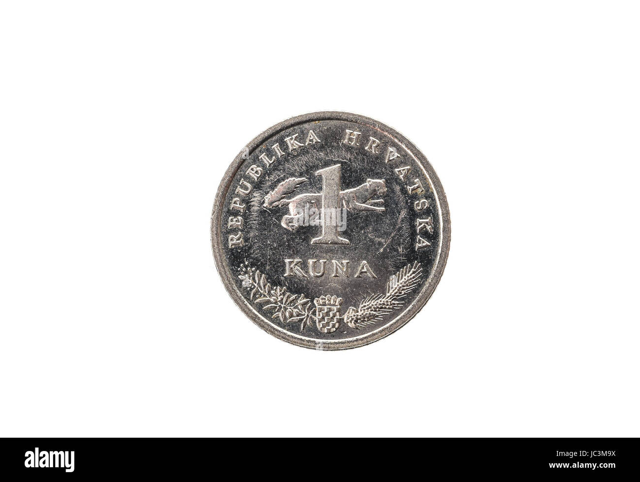 Old used and worn out 1 kuna coin. Coin of croatian currency for one ...