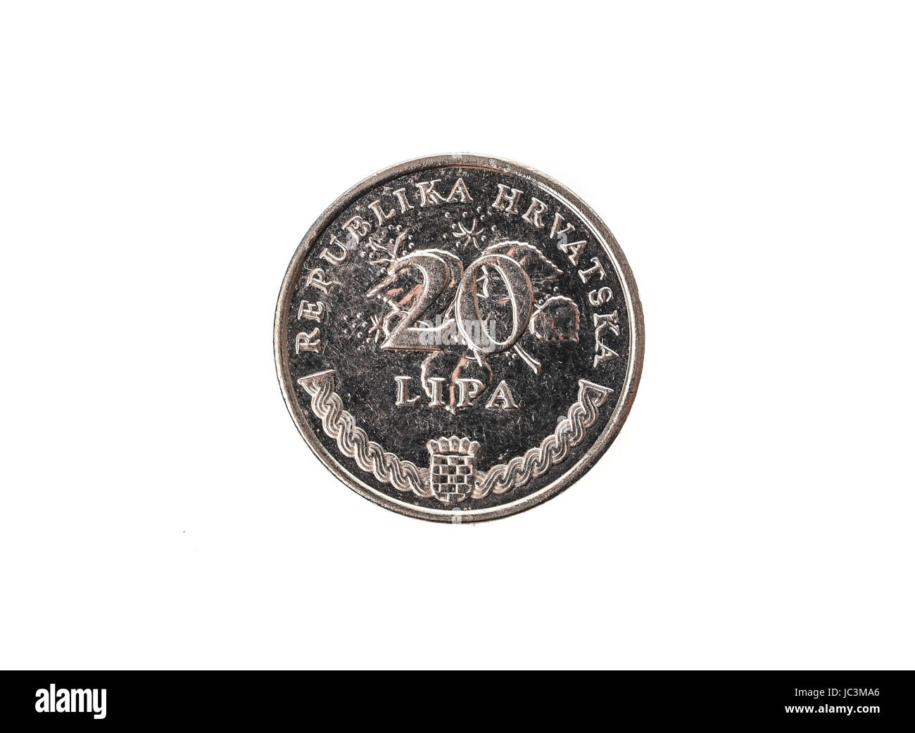 Old used and worn out 20 lipa coin. Coin of croatian currency for 0,2 ...