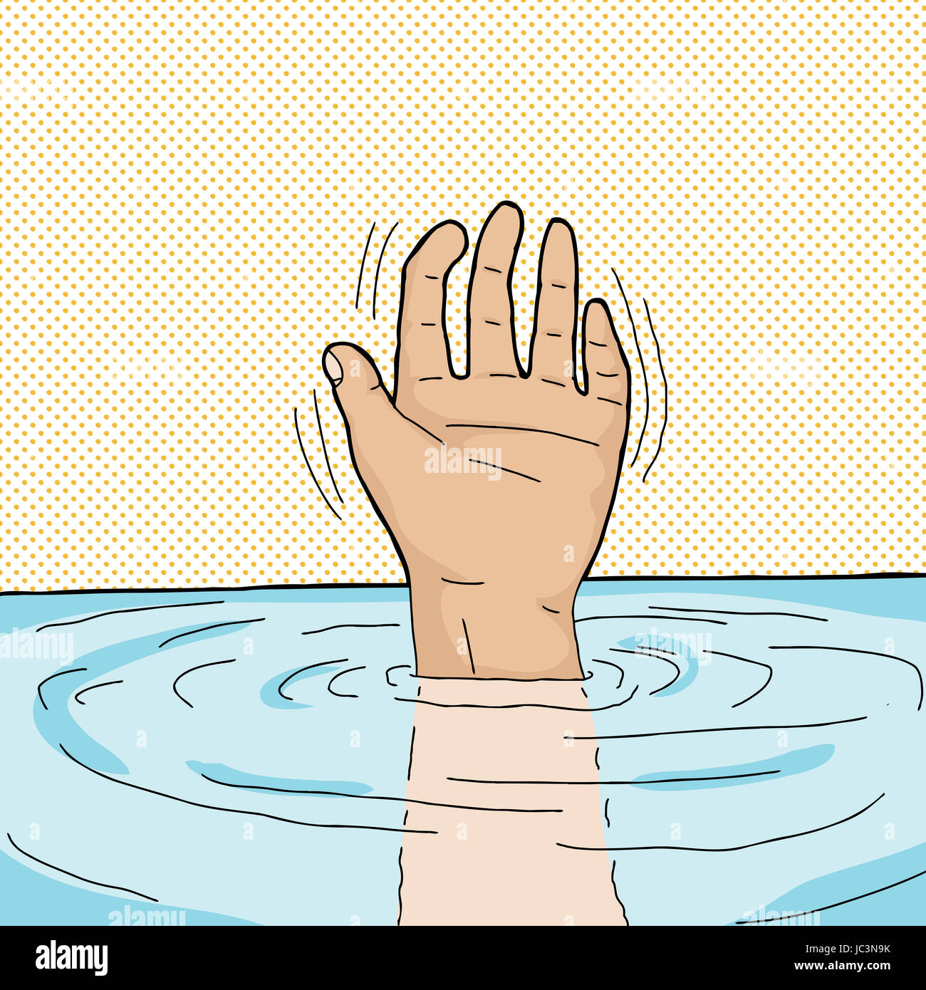 Illustration of waving hand from person under water Stock Photo - Alamy