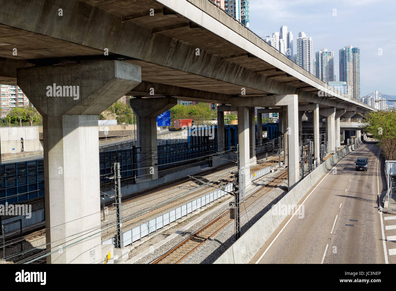 Freeway Overpasses and Train Tracks at day Stock Photo - Alamy