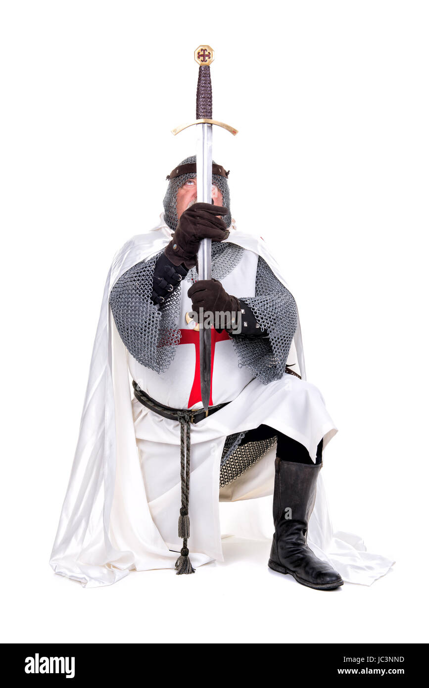 Templar knight praying in dark hi-res stock photography and images - Alamy