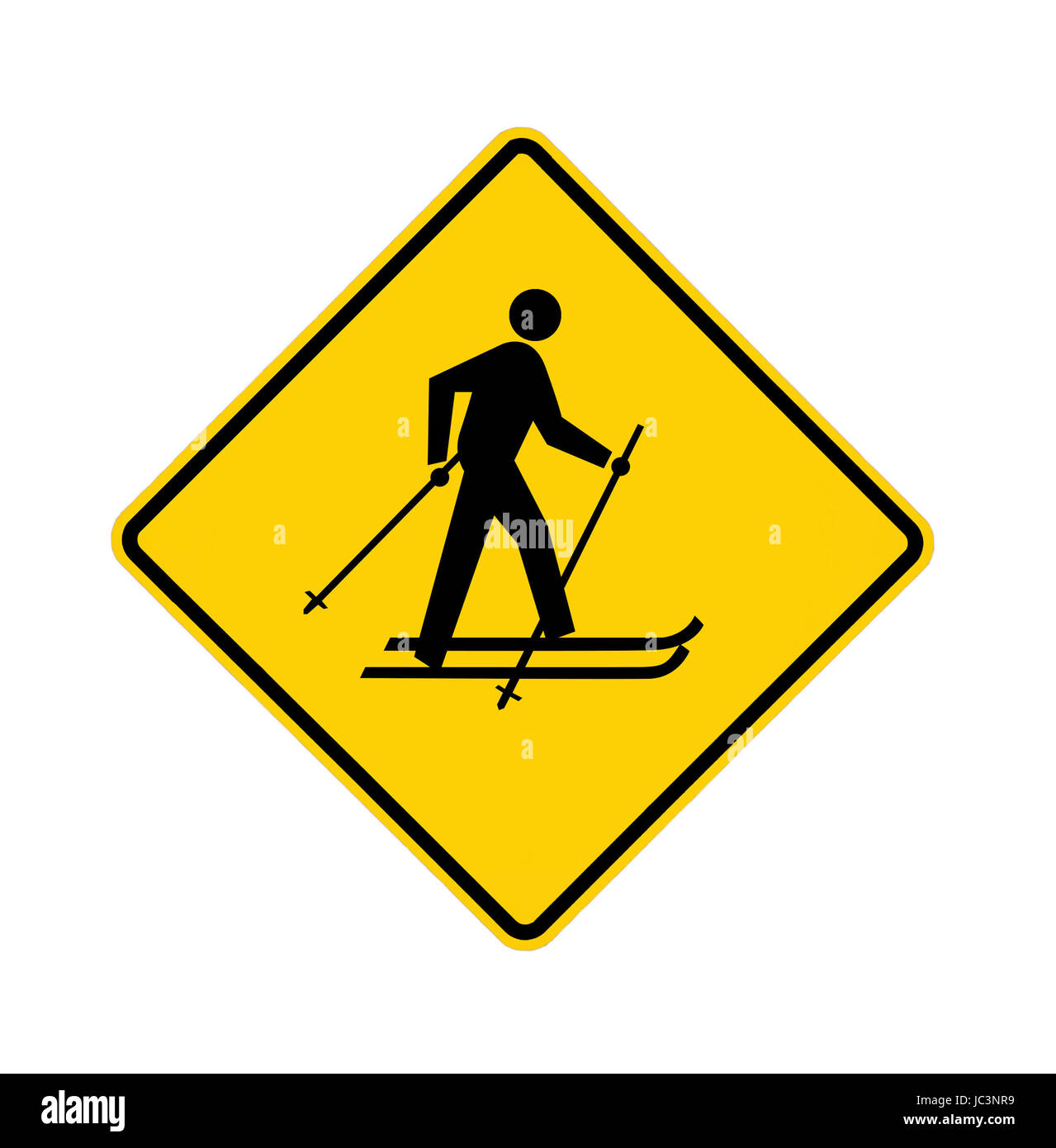 Yellow road sign with cross-country skier in black, with path Stock ...