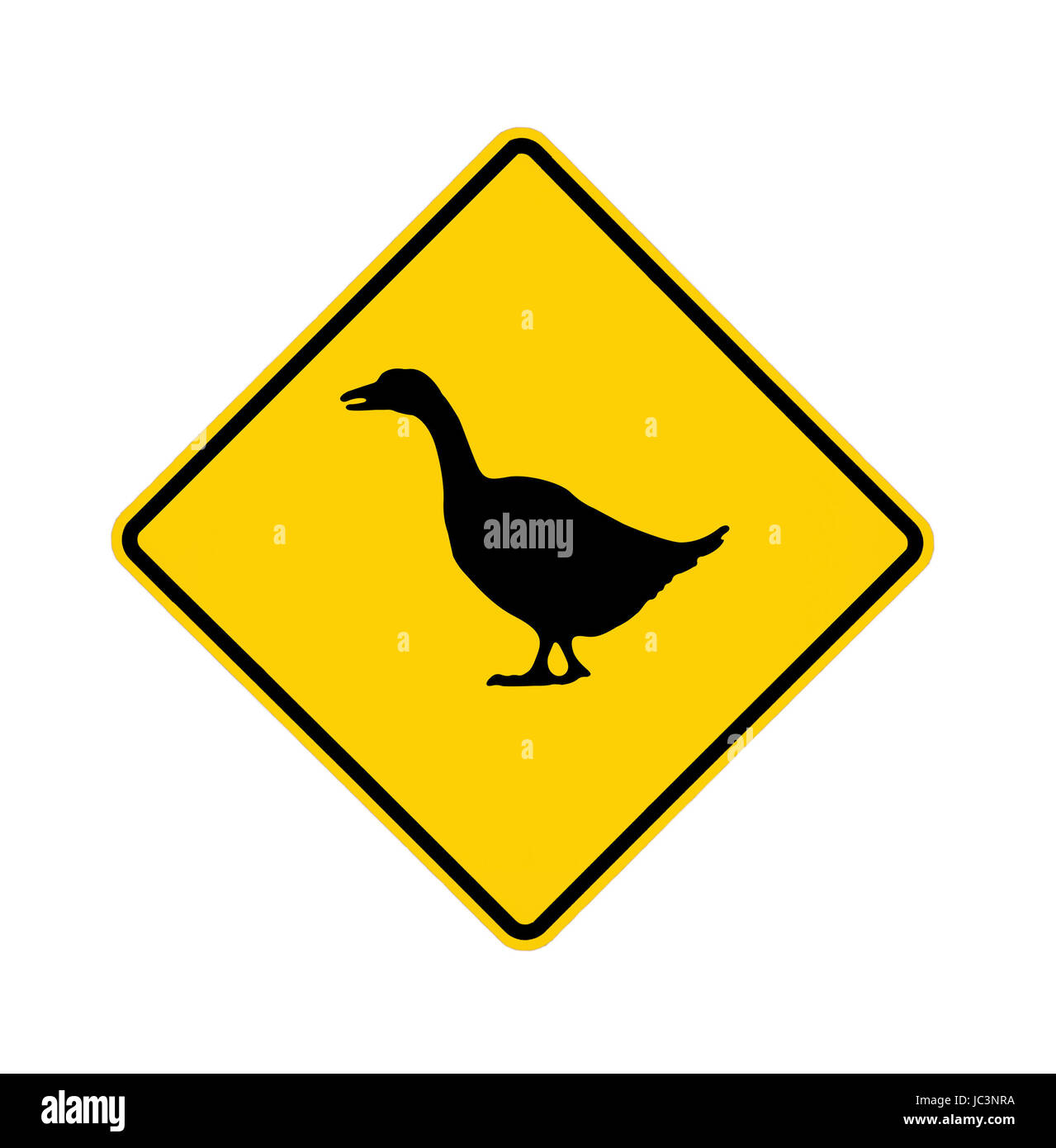 Yellow road sign with goose on black, with path Stock Photo - Alamy