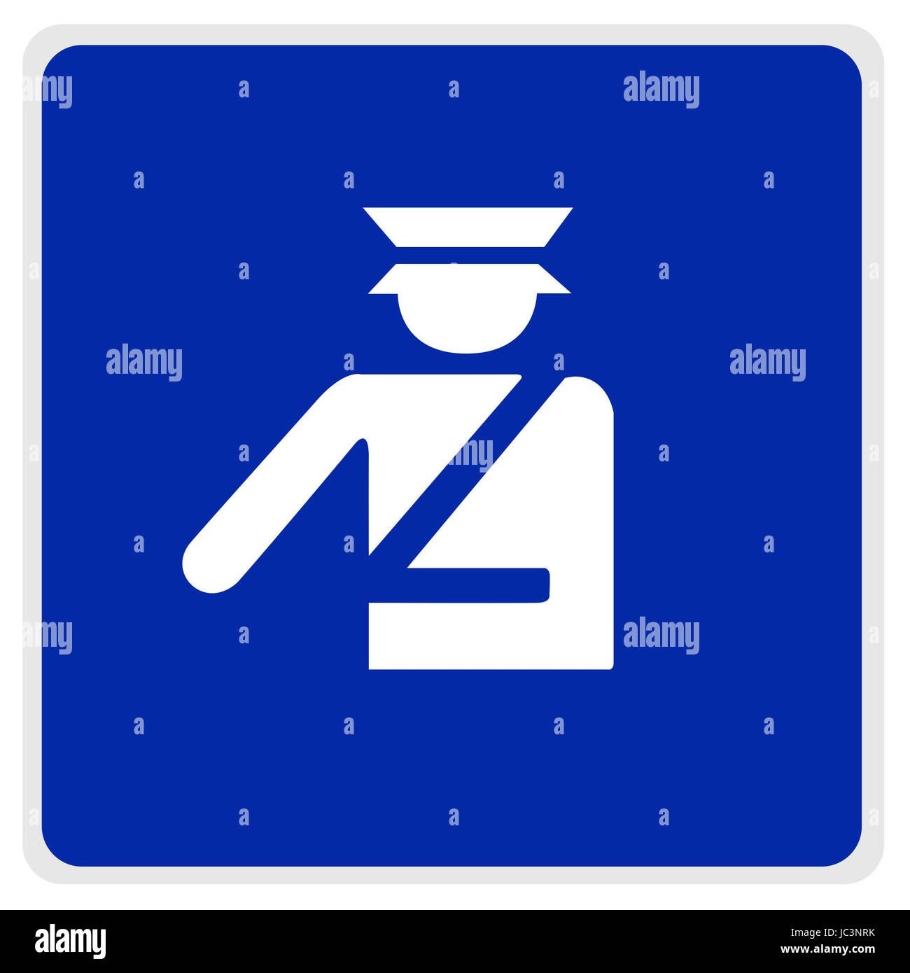 Blue road sign with police officer in white, with path Stock Photo - Alamy