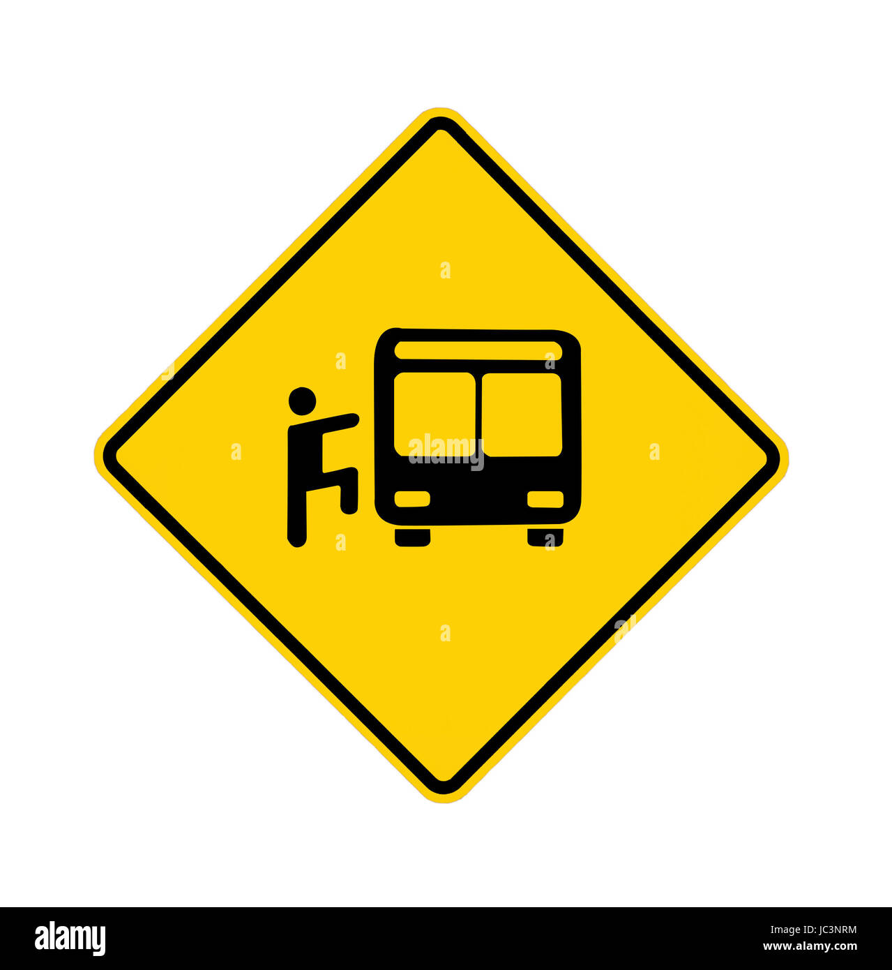 Yellow road sign with rider and bus on black Stock Photo - Alamy