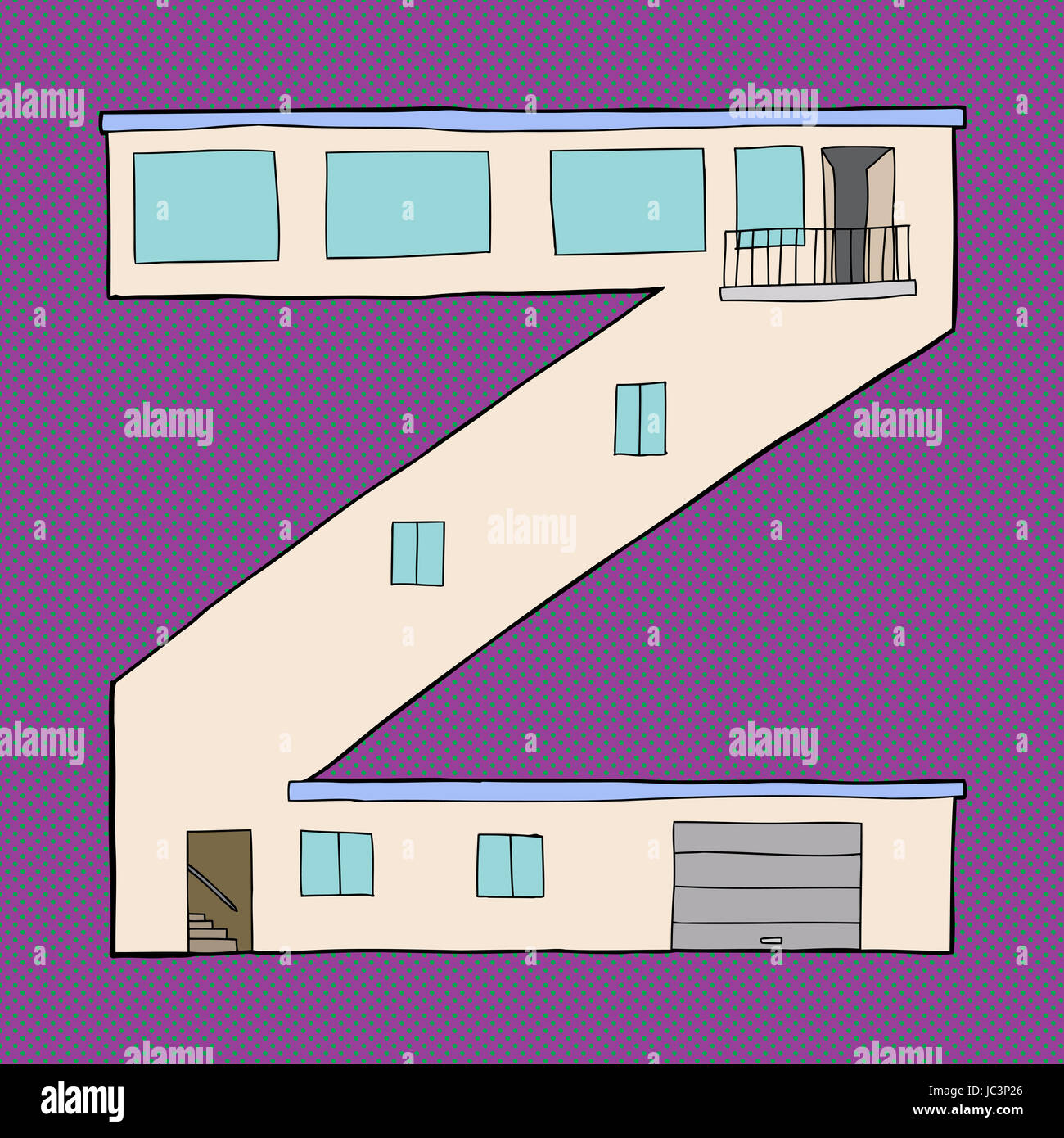 Letter Z as contemporary house with garage and balcony Stock Photo - Alamy