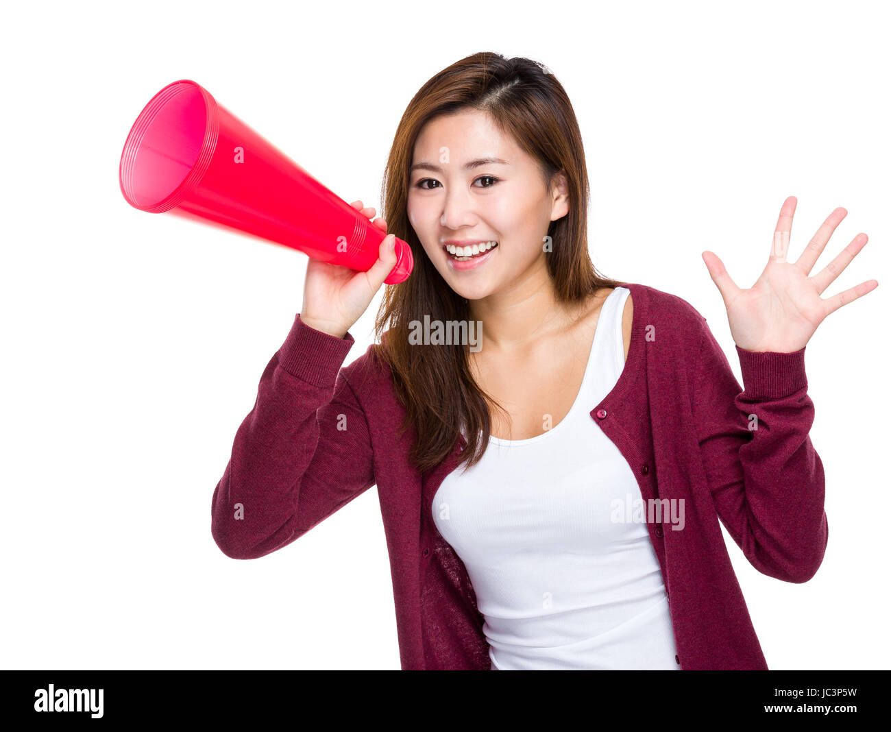 Asian girl yell with megaphone Stock Photo - Alamy