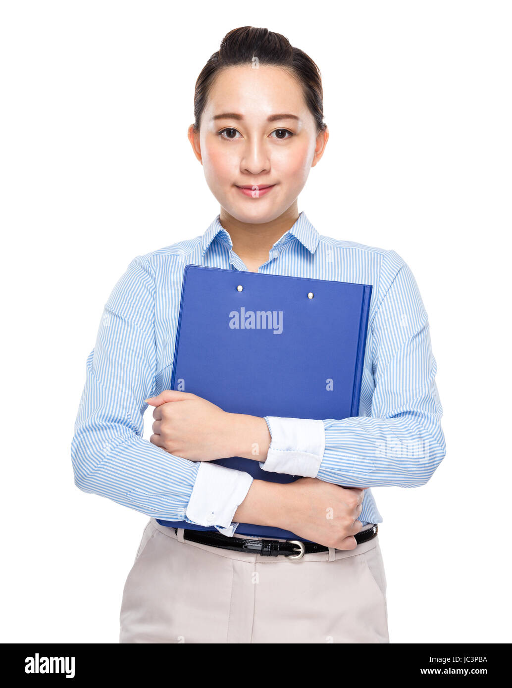 Mixed race secretary with folder Stock Photo - Alamy