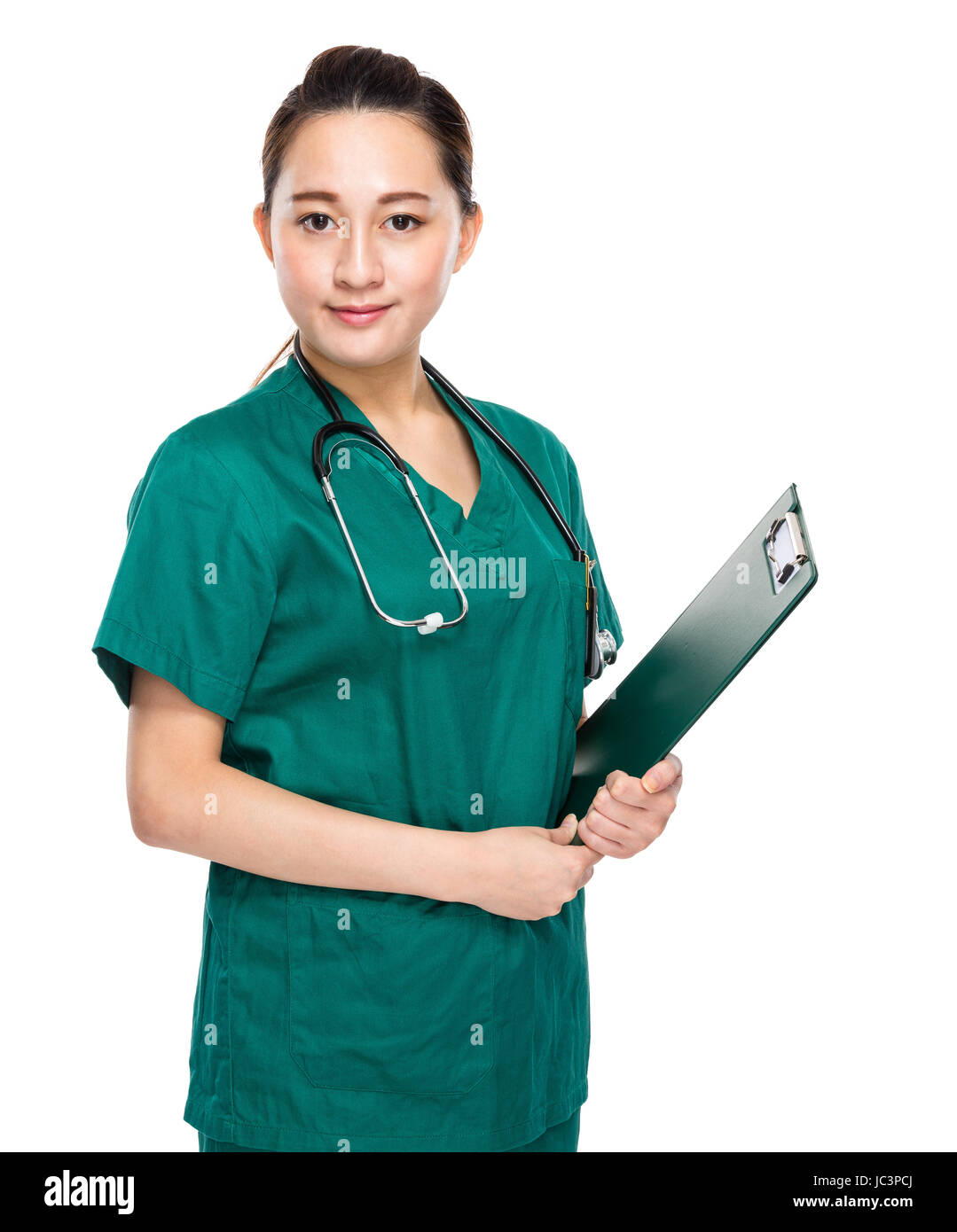 Asian mixed race medical doctor with clipboard Stock Photo - Alamy