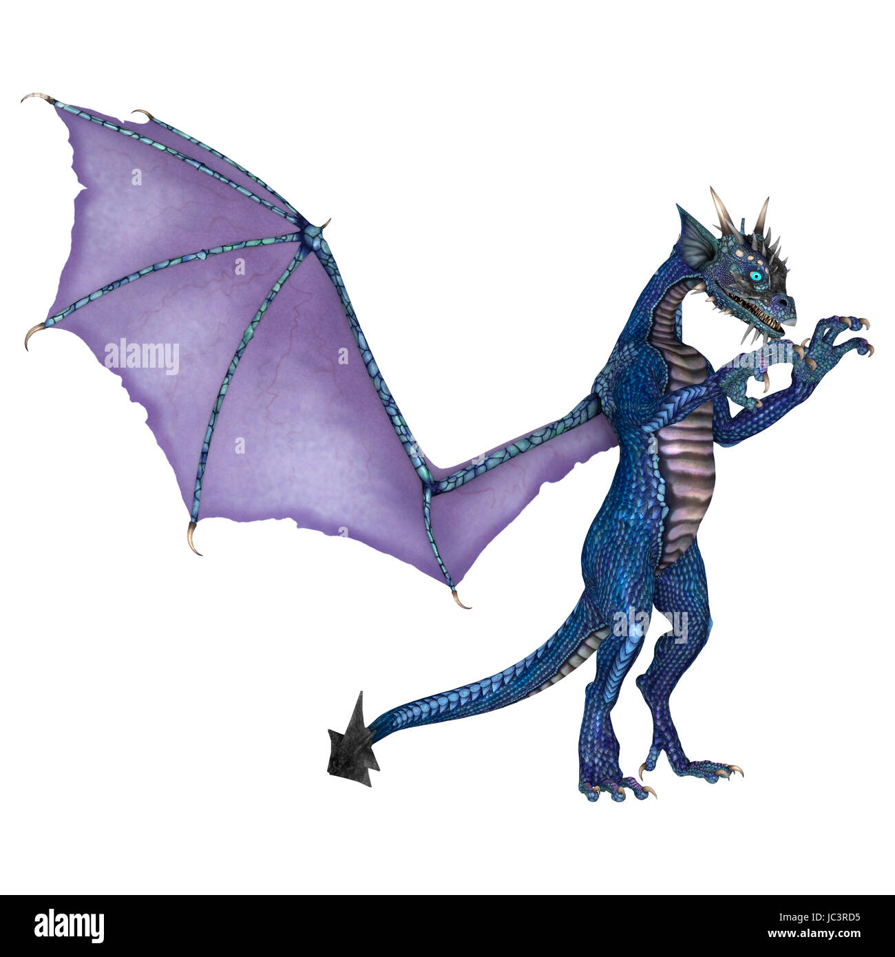 3D digital render of a little blue dragon isolated on white background ...