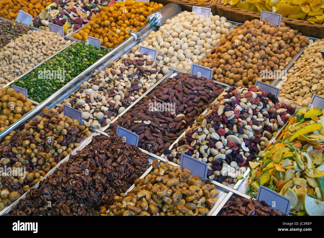 Different kinds of nuts ready for sale at the farmers market Stock ...