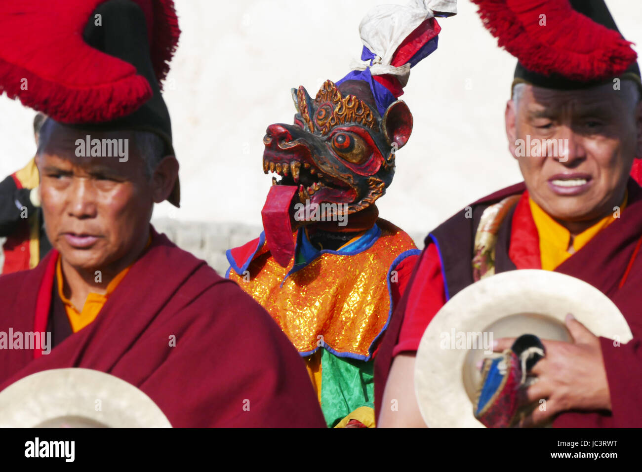 The buddist monks of Lo Manthang,Mustang in Nepal hold the Tiji ...