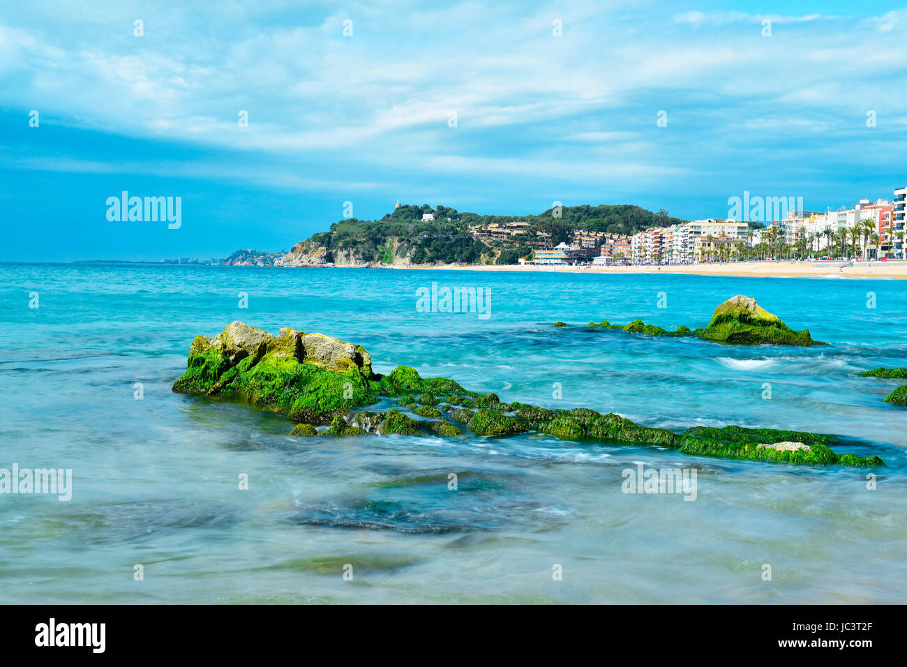 a view of the seafront of Lloret de Mar and the main beach of this ...