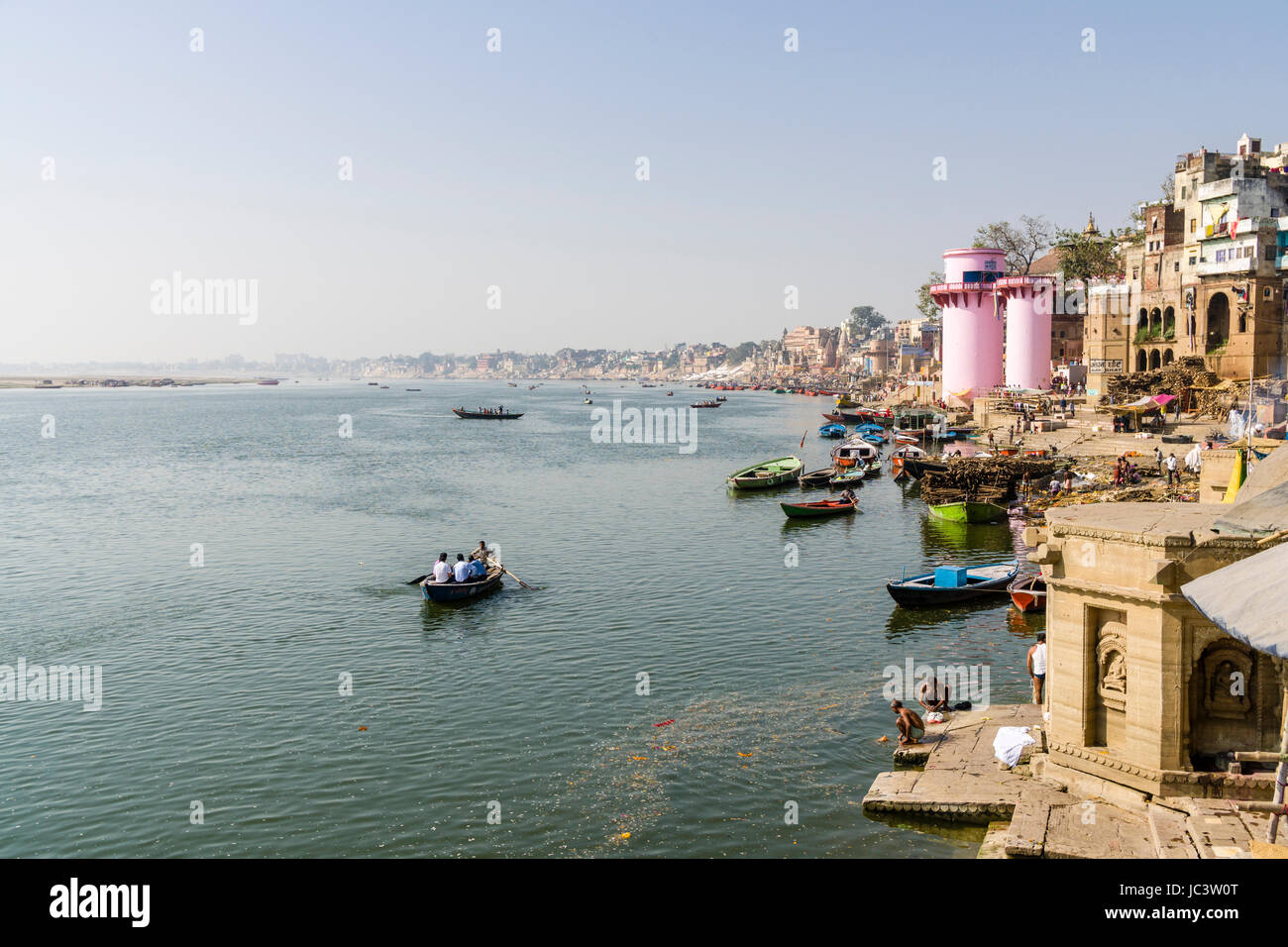 View over the ghats at the holy river Ganges Stock Photo - Alamy