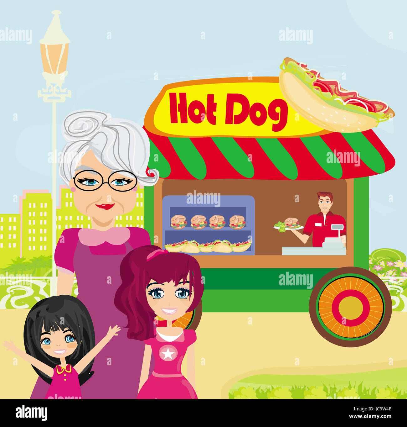 hot dog booth stand in the city Stock Photo - Alamy