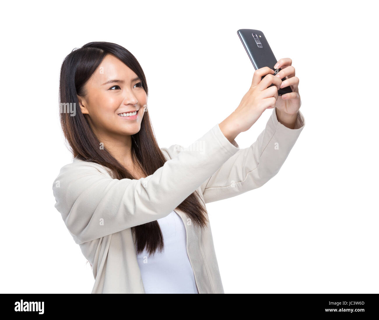 Young woman take selfie mobile phone Stock Photo - Alamy
