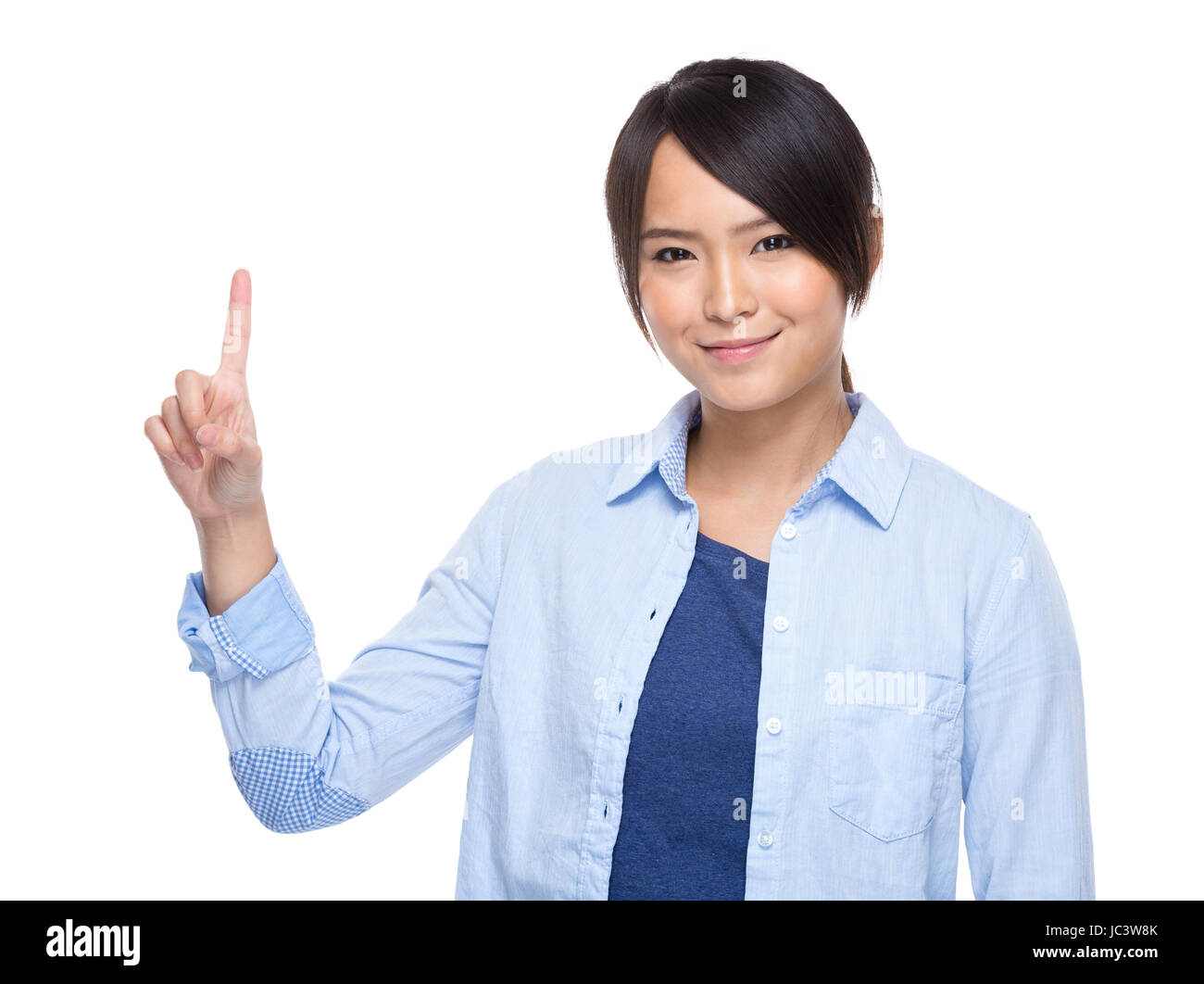 Woman finger point out Stock Photo - Alamy