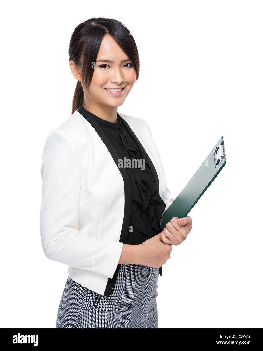 Business woman with clipboard Stock Photo - Alamy
