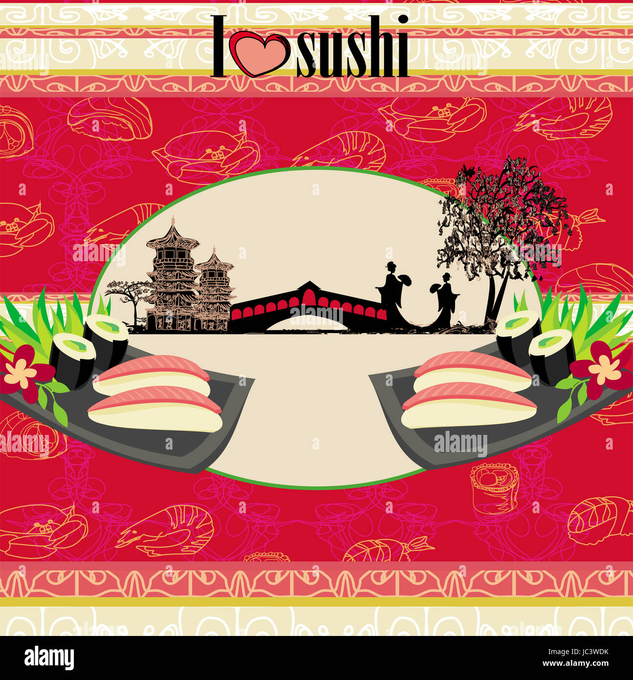 Japanese food menu - vintage card Stock Photo - Alamy