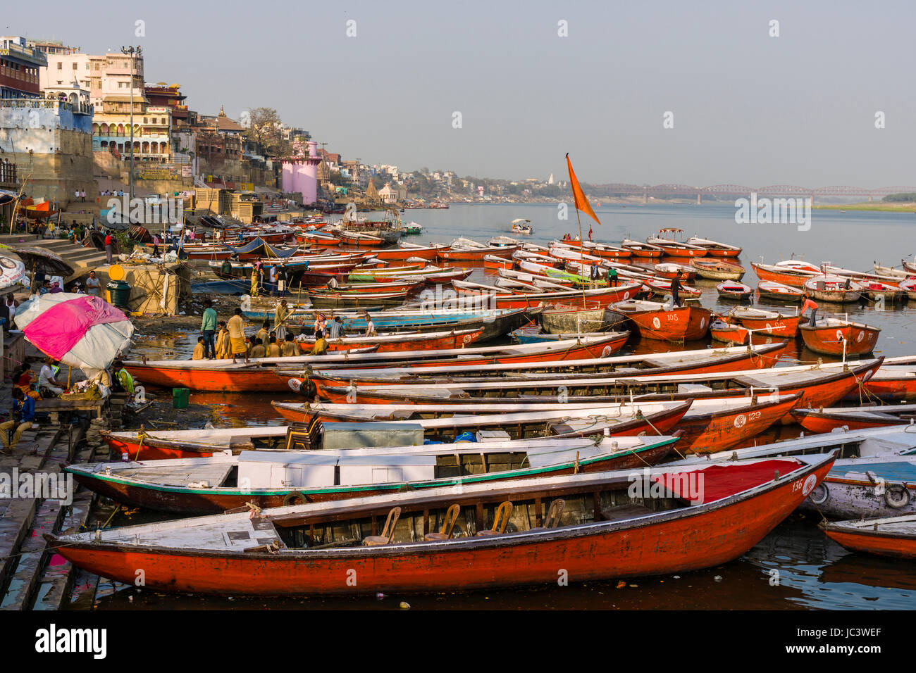 Varanasi ghat boats hi-res stock photography and images - Alamy