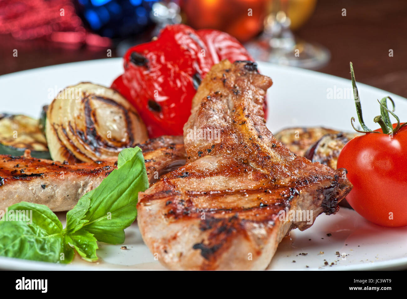 Christmas meat with vegetable for Holiday dinner Stock Photo - Alamy