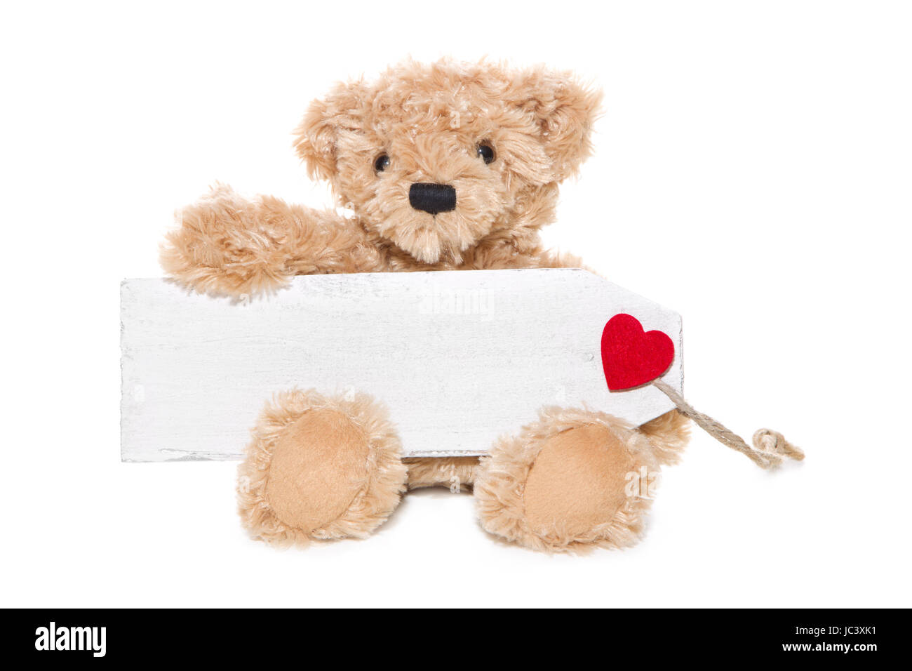 Teddy bear isolated with a with wooden sign for a greeting card Stock ...