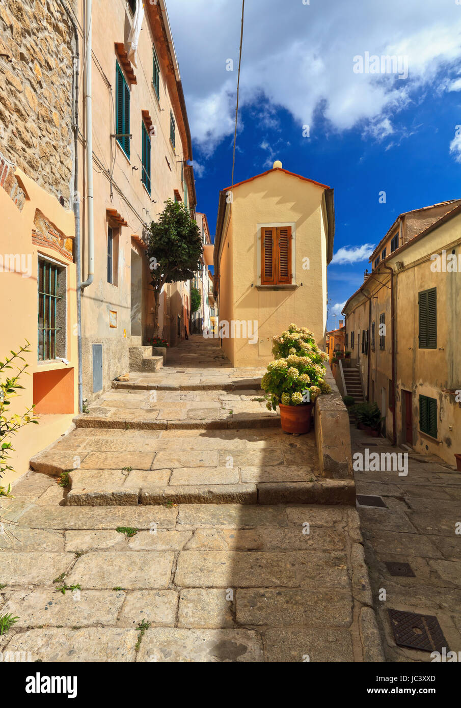urban view in Marciana, ancient village in Elba island, Italy Stock ...