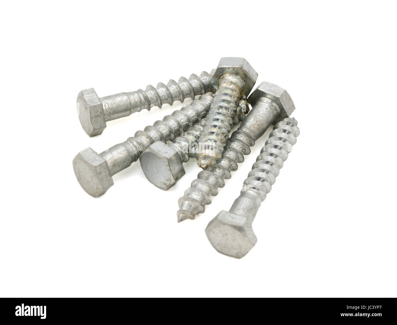 Six stainless steel hex bolts, isolated on a white background Stock ...