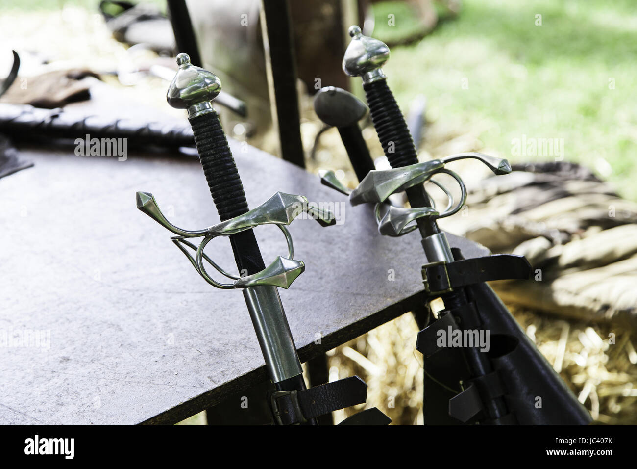 Old medieval swords, detail of old weapon of war, history and death ...