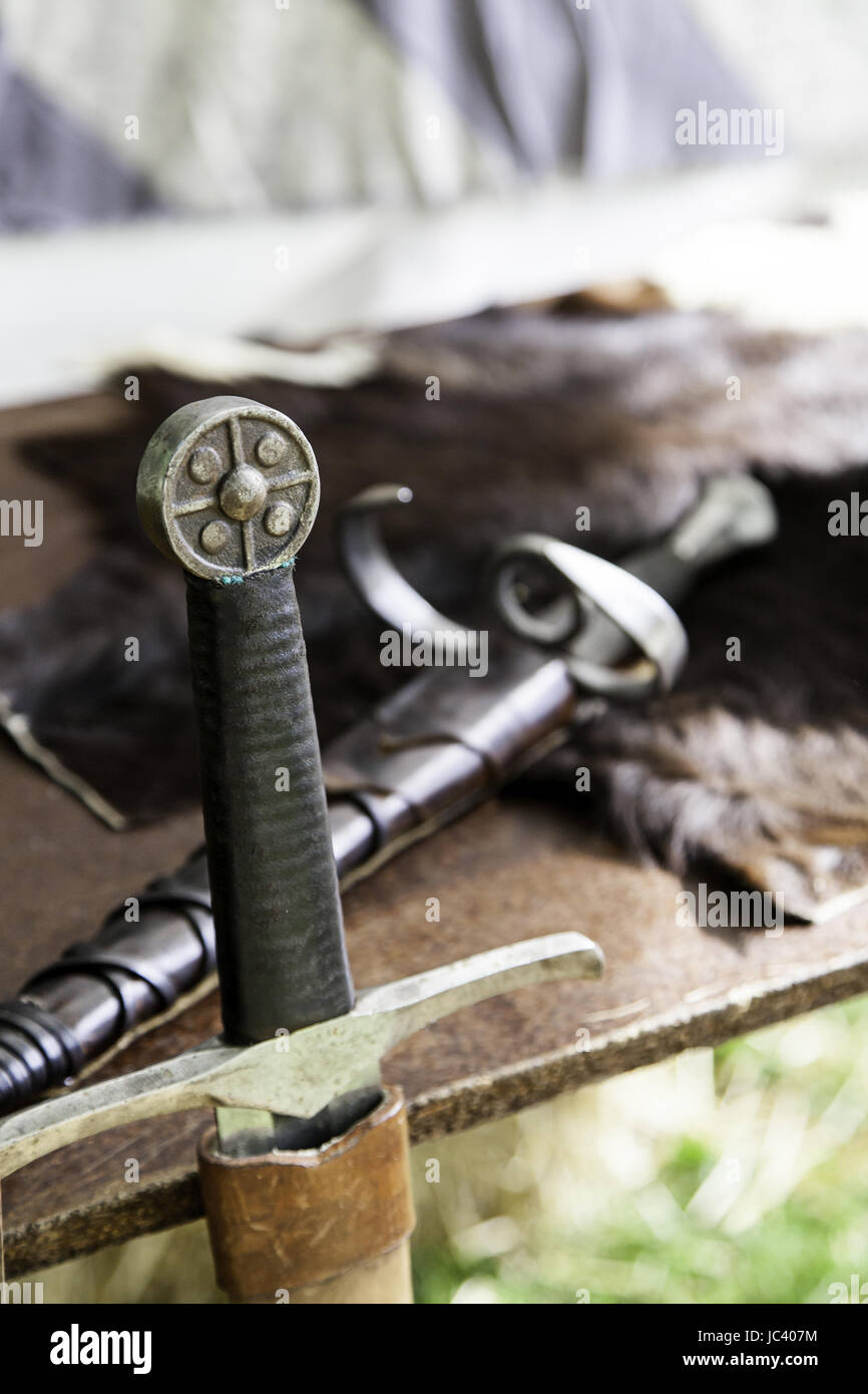 Old medieval swords, detail of old weapon of war, history and death ...