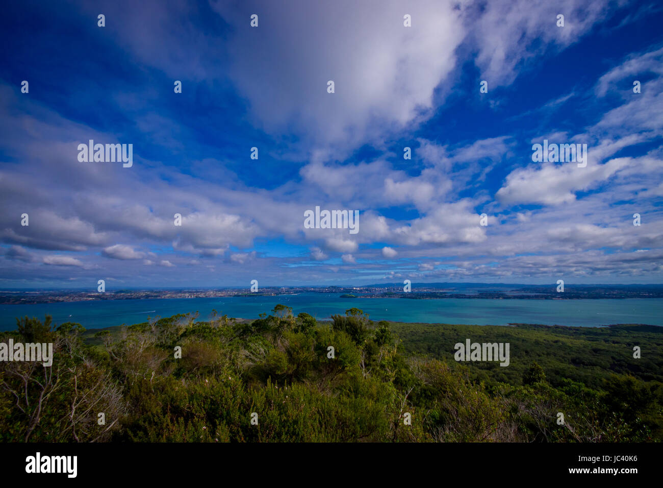 View to Rangitoto Island from North Head in a sunny day with a ...