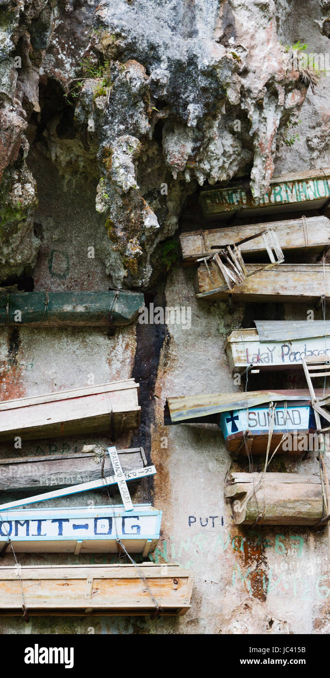 in philipphines the typical hanging cemetery in the mountain cliff ...