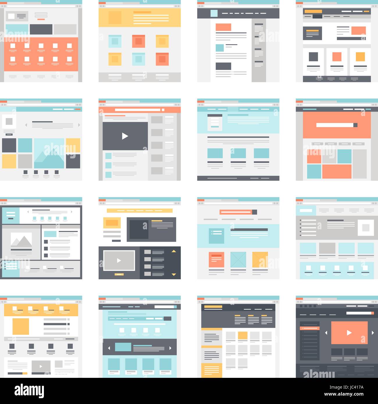 Vector collection of flat website templates on blue background Stock ...