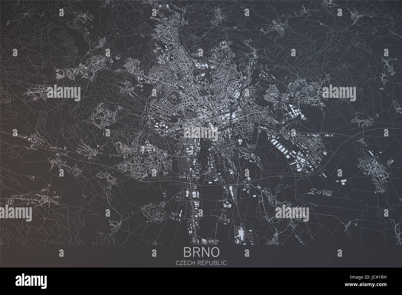 Map Brno, satellite view, city, Czech Republic, 3d rendering Stock ...