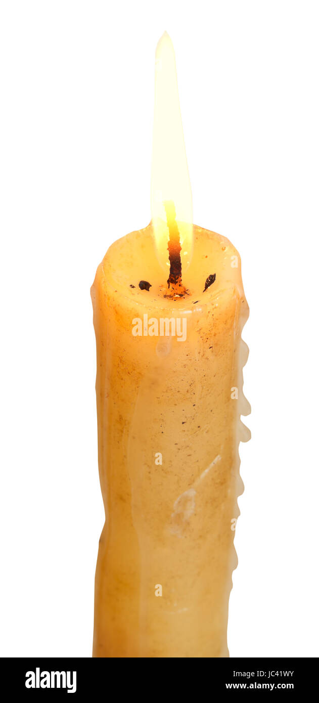 burning stearin candle close up isolated on white background Stock ...