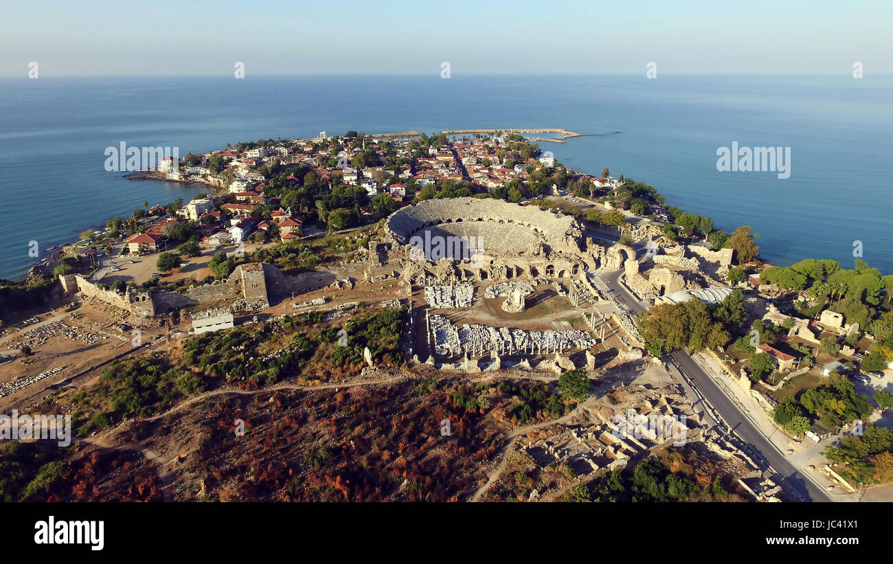 Ruins of the ancient city of Side and the Amphitheatre photo with the ...