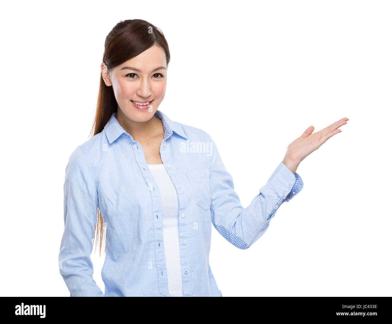 Woman with hand present Stock Photo - Alamy