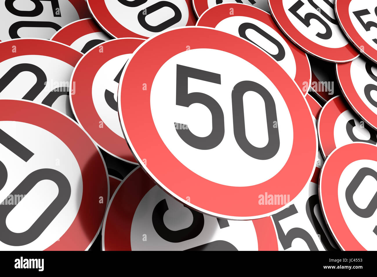 3d illustration Reaching the 50th birthday illustrated with traffic ...