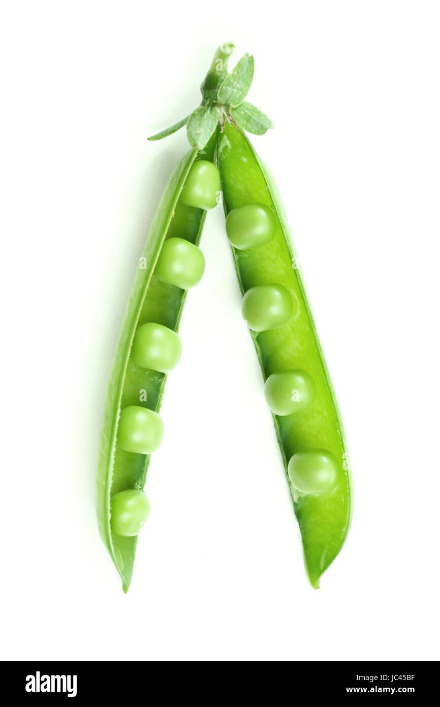 Top view of a fresh open green pea pod Stock Photo - Alamy