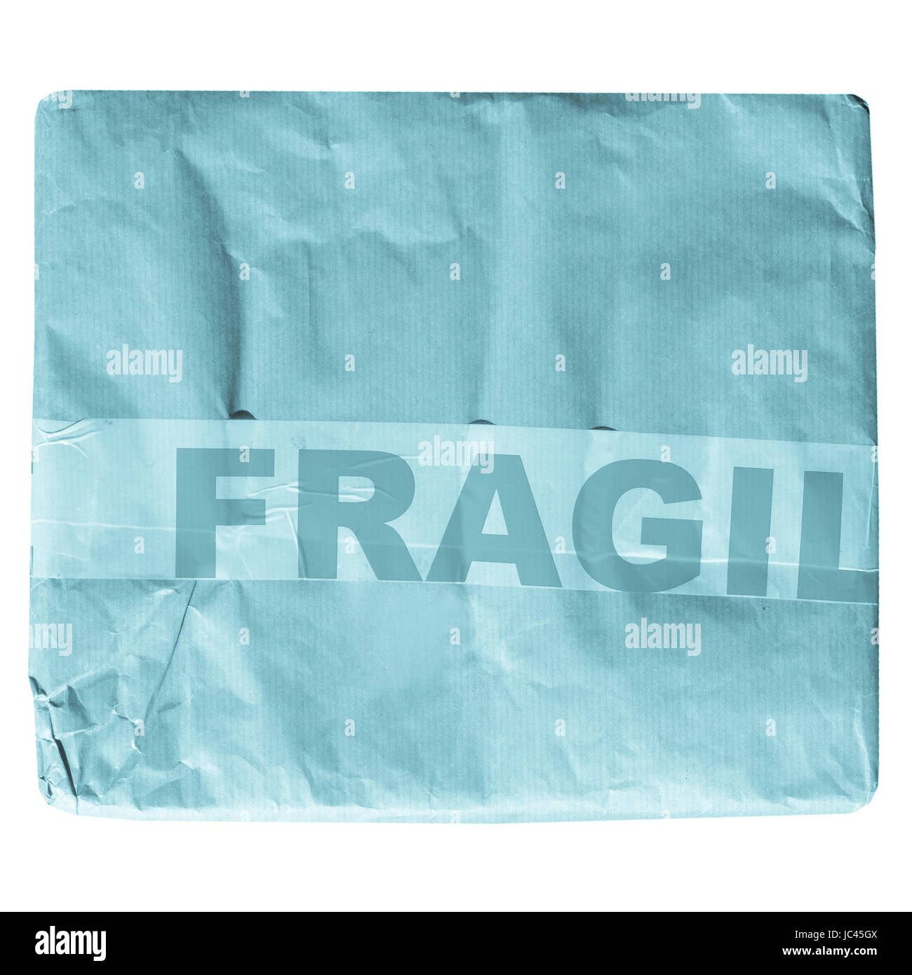 Fragile corrugated cardboard packet isolated on white - cool cyanotype Stock Photo - Alamy