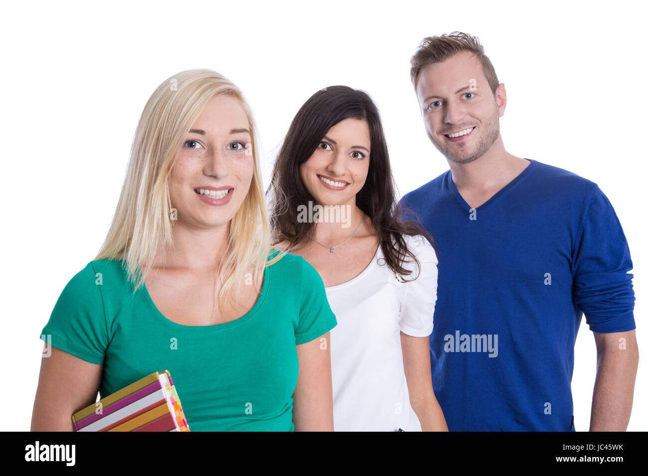 Isolated group of young smiling people like students or trainees Stock ...