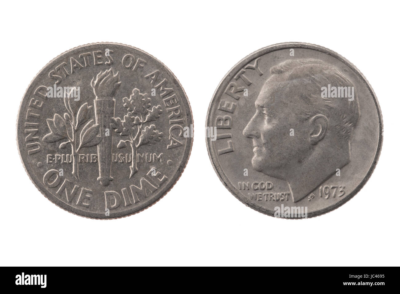 1973 1 dim United States of America coin isolated on white background ...
