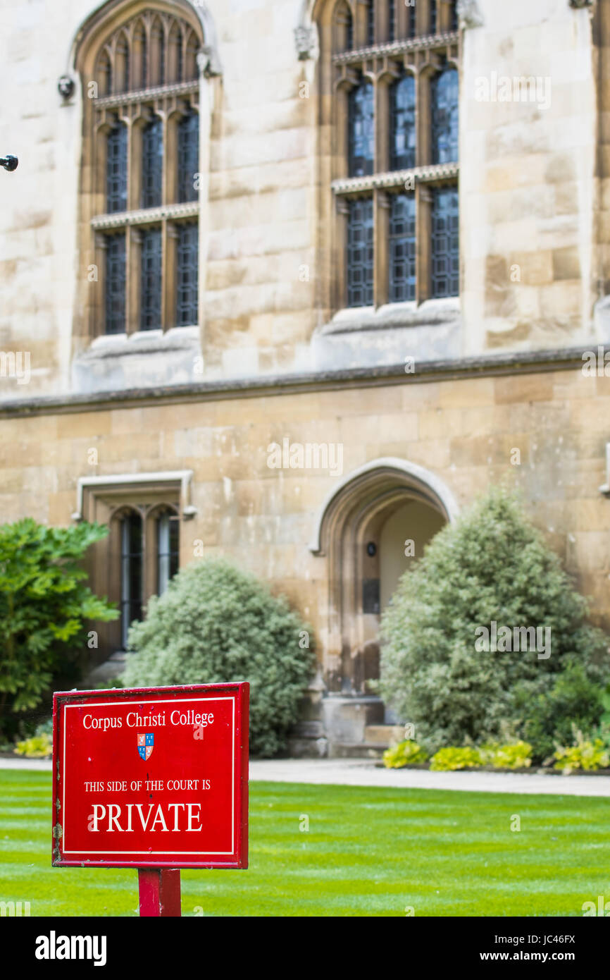 Notice at the main quadrangle of Corpus Christi college, university of ...